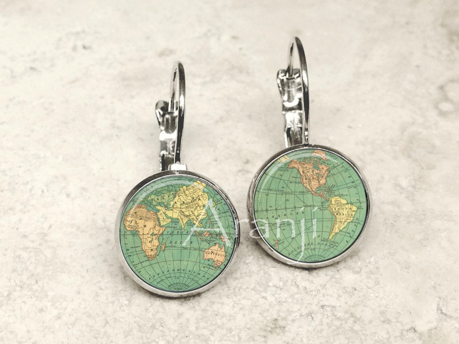World Map Earrings Globe Leverback Earrings Travel Earrings - Etsy