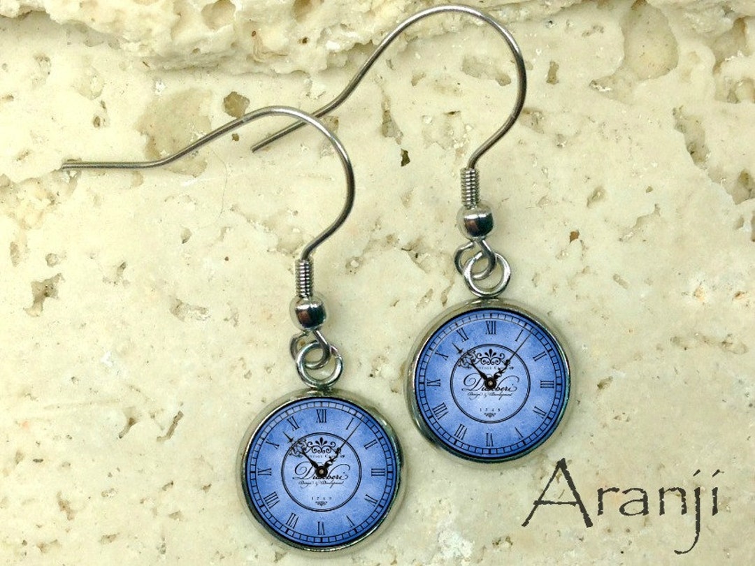 Glass Dome Clock Earrings, Vintage Clock Earrings, Clock Earrings ...