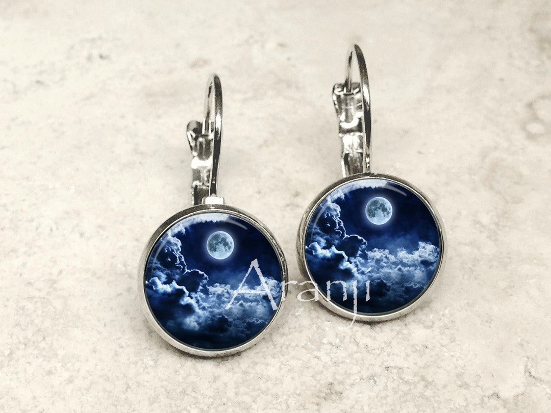Moon and Clouds Earrings, Moon Earrings, Moon Leverback Earrings ...