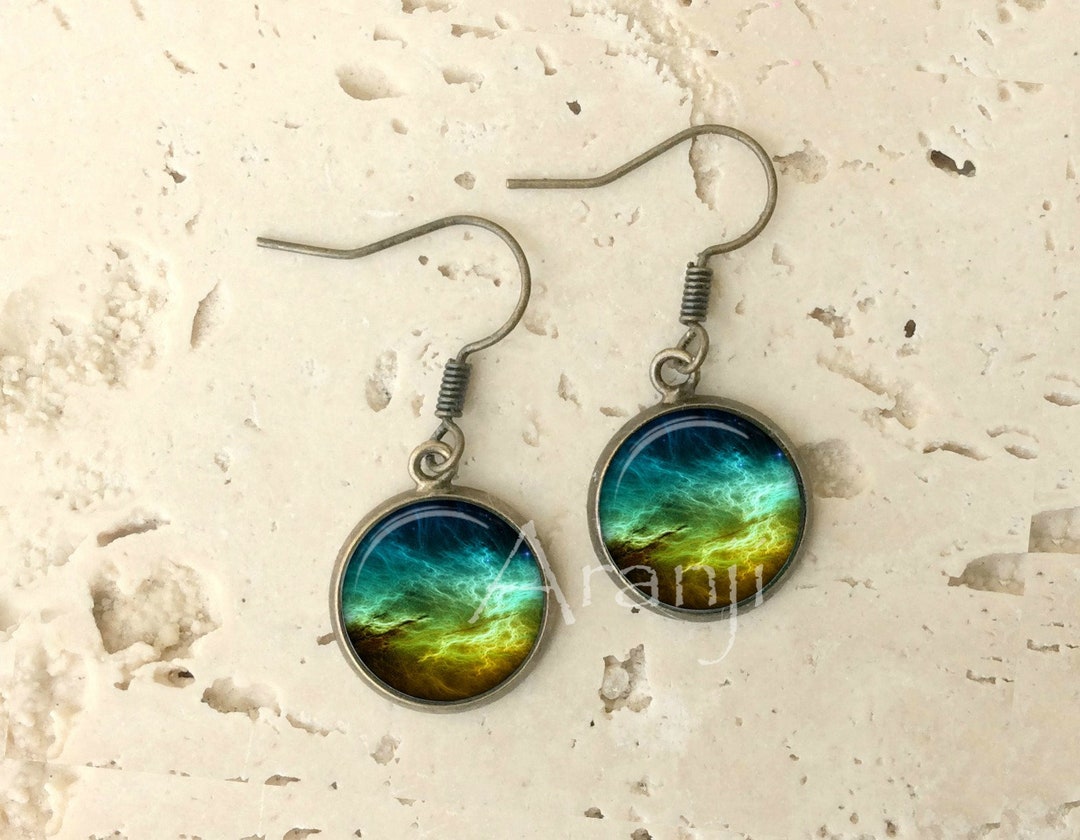 Glass Dome Nebula Earrings, Nebula Earrings, Nebula Drop Earrings ...