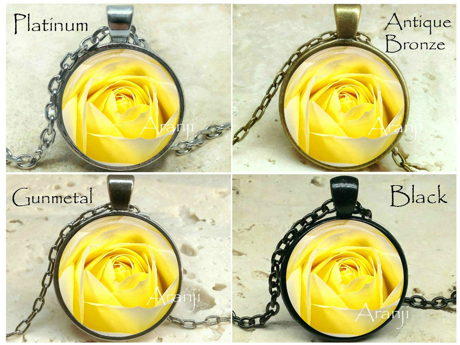 Yellow rose necklace yellow rose pendant rose necklace rose | Etsy