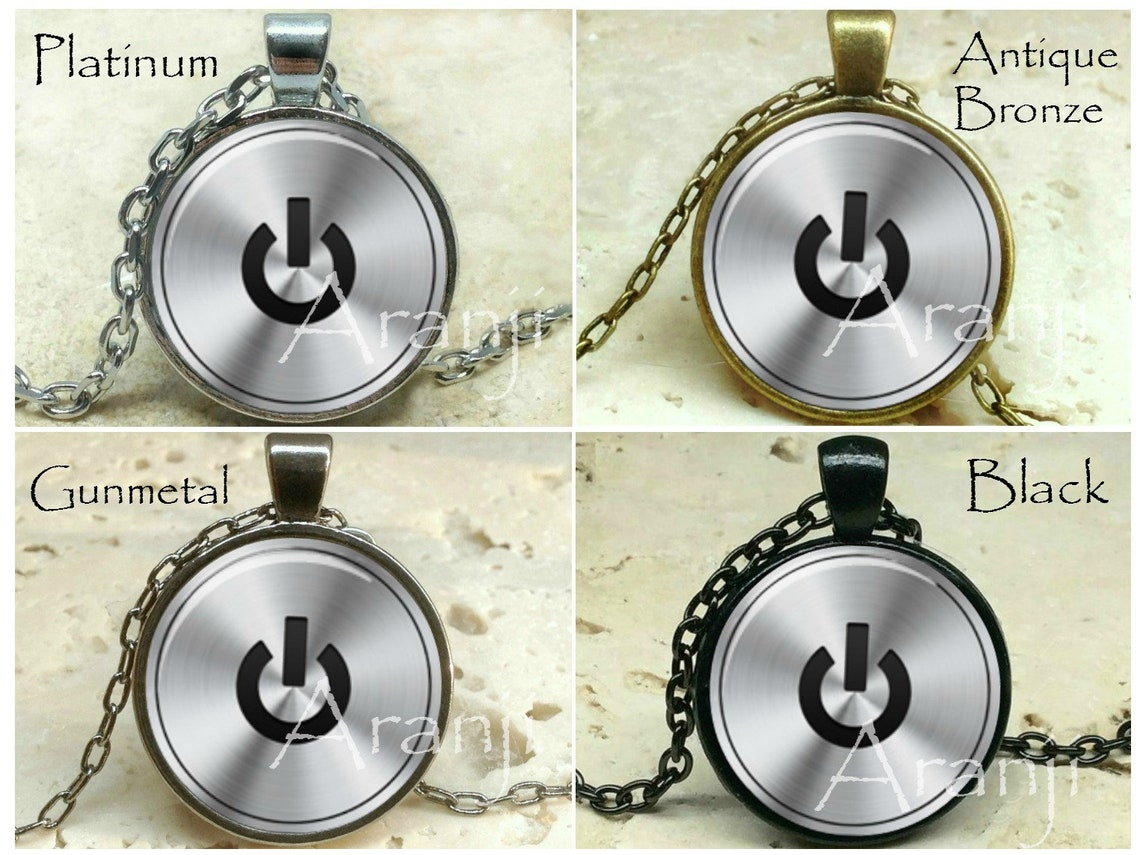 Power Button Pendant, Silver Power Button Necklace, Start Button ...