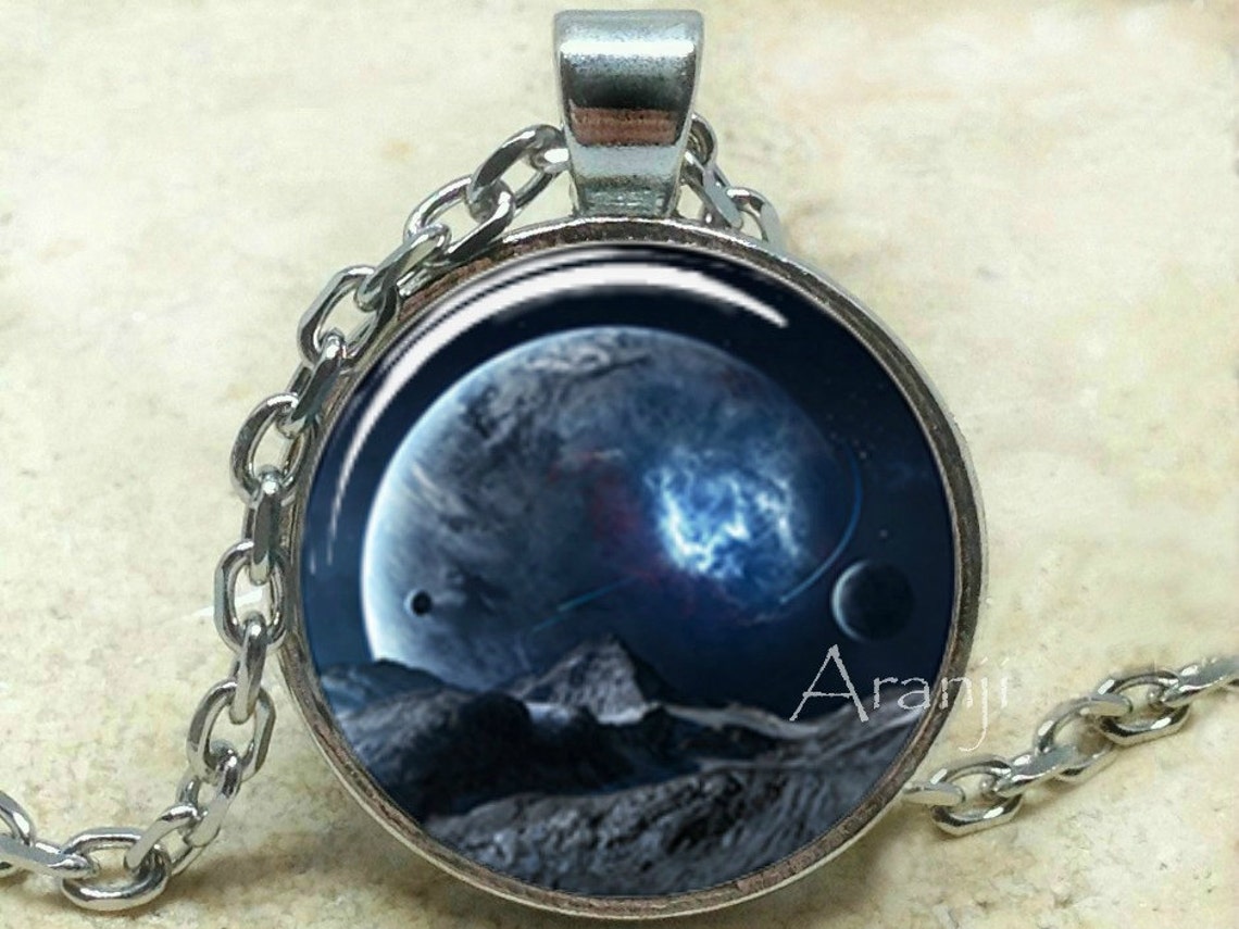 Sci Fi Art Pendant, Moon Necklace, Space Pendant, Sci Fi Pendant, Space ...