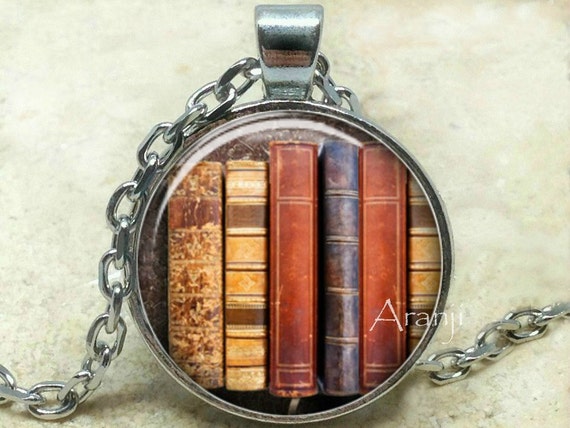 Book pendant book necklace book jewelry bookshelf necklace | Etsy
