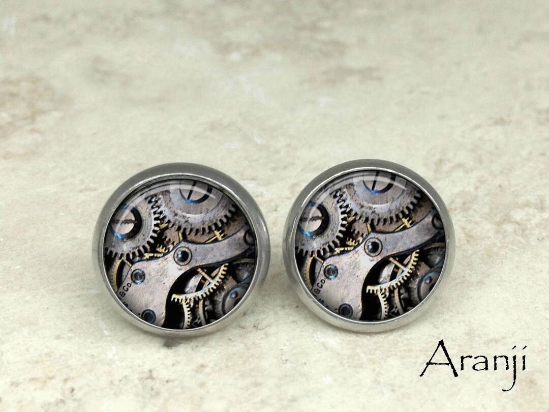 Glass Steampunk Gear Earrings, Gear Earrings, Clockwork Earrings, Gear ...