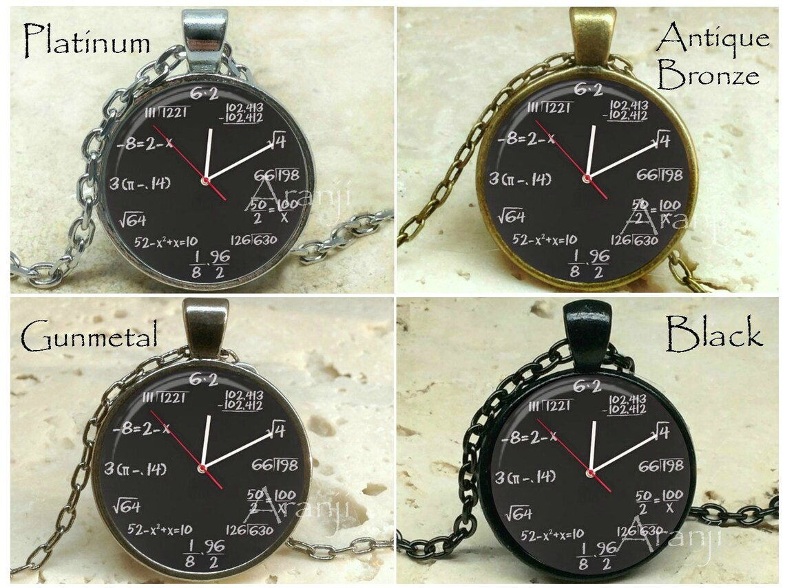 Math clock art pendant math clock necklace clock jewelry | Etsy