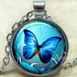 Iridescent Blue Butterfly Necklace, Butterfly Necklace, Butterfly ...