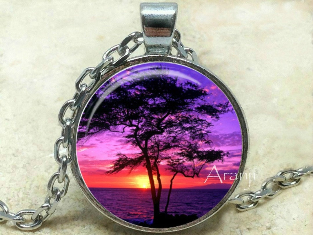Purple Sunset Art Pendant, Sunset Necklace, Sunset Jewelry, Purple ...