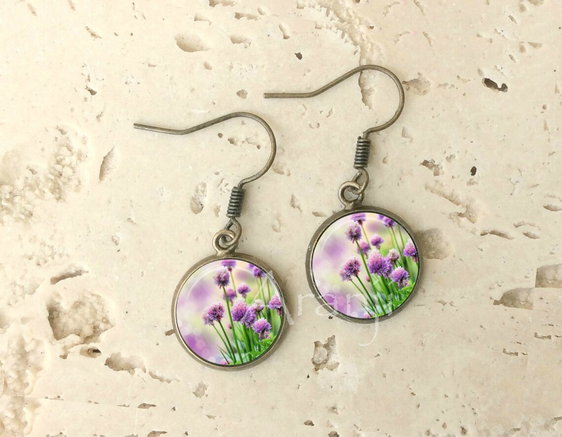 Purple Clover Flower Earrings, Wildflower Drop Earrings, Purple Clover ...