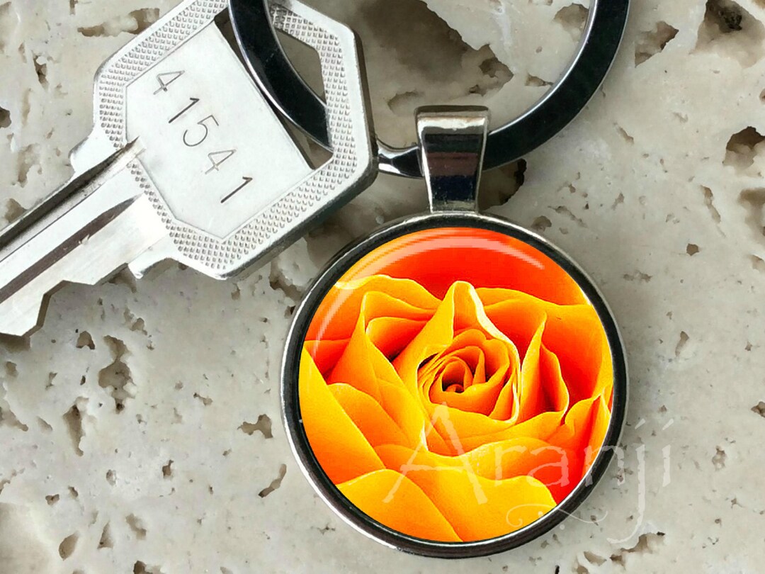 Orange Rose Keychain, Key Chain, Key Ring, Orange Rose Keyring, Orange ...