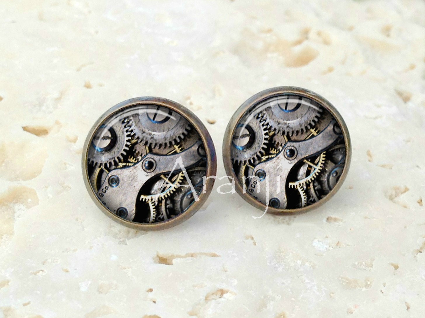 Glass Steampunk Gear Earrings Gear Earrings Clockwork - Etsy