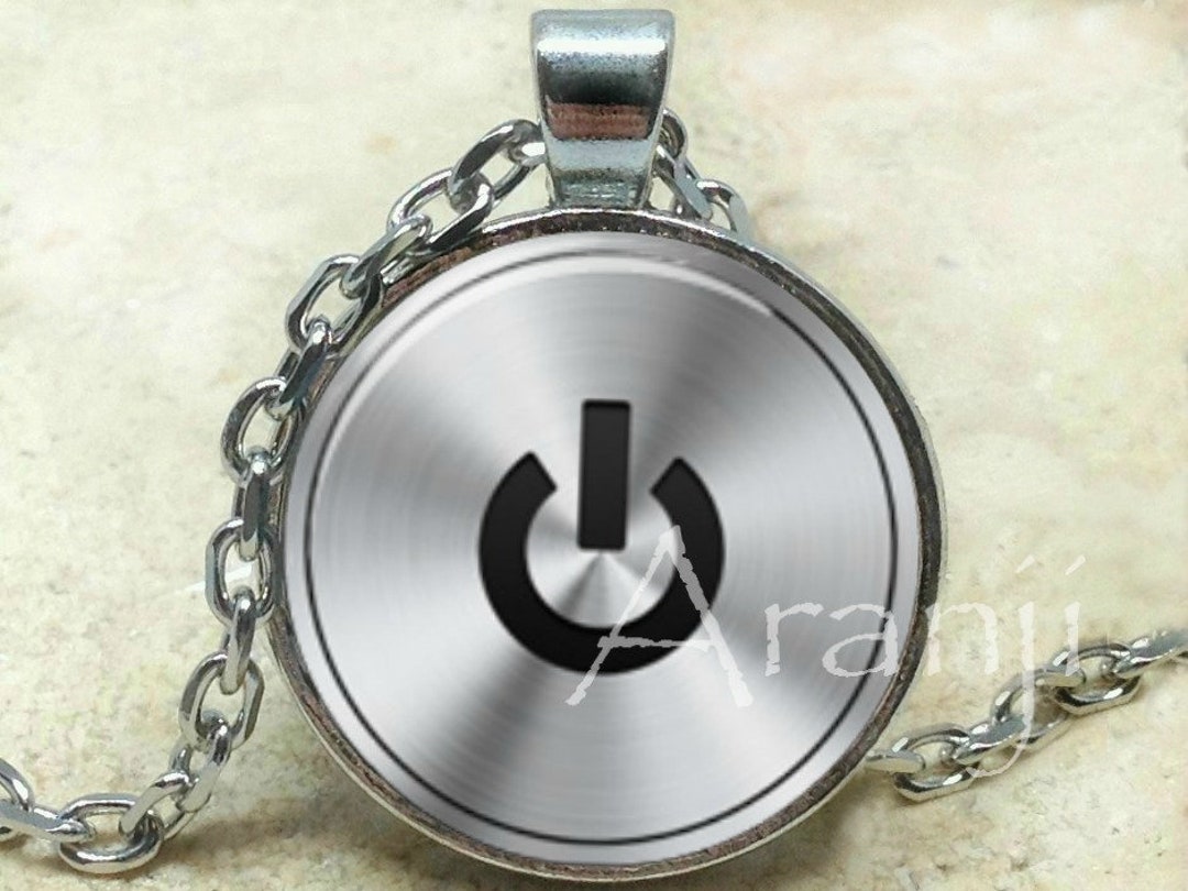 Power Button Pendant, Silver Power Button Necklace, Start Button ...