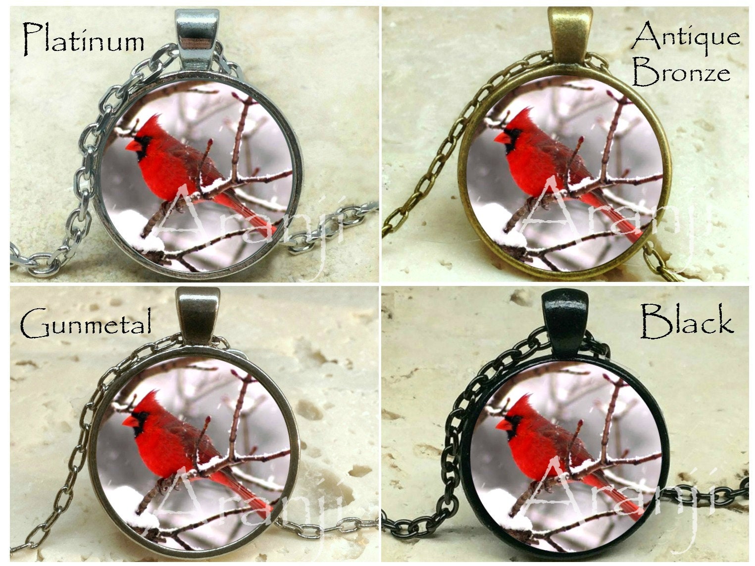 Red cardinal art pendant red cardinal necklace red cardinal | Etsy