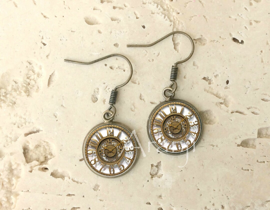 Glass Dome Clock Earrings, Vintage Clock Earrings, Clock Earrings ...