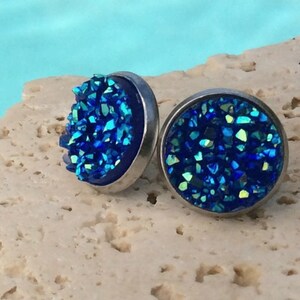 Blue Grotto Iridescent Royal Blue Druzy Earrings, Bright Blue Stud ...