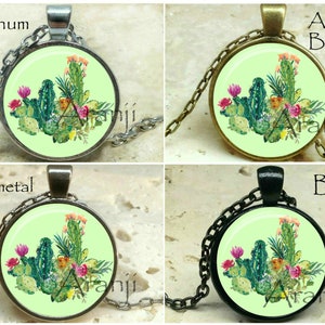 Cactus Watercolor Art Pendant, Succulent Watercolor Necklace, Succulent ...