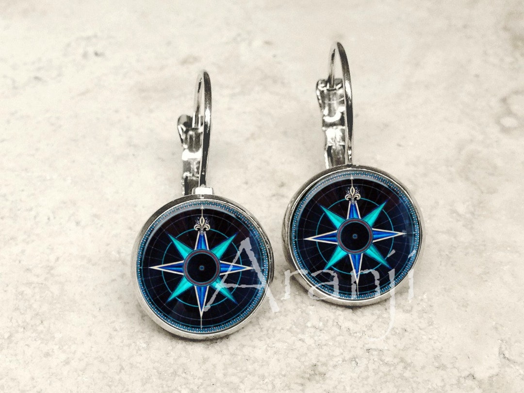 Compass Art Earrings, Compass Art Leverback Earrings, Compass Earrings ...