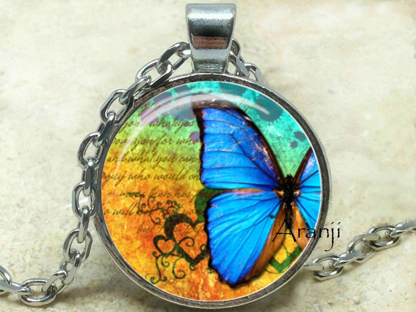 Blue Butterfly Art Pendant Butterfly Butterfly Pendant - Etsy