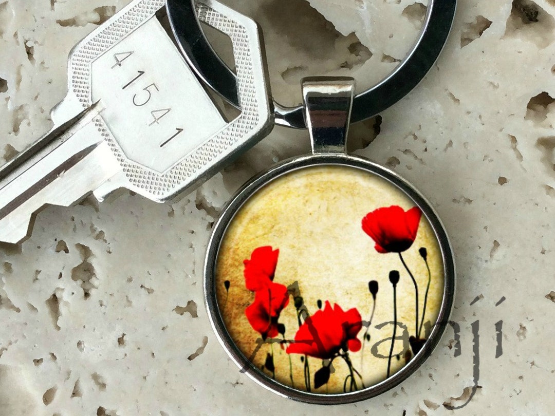 Red Poppies Keychain, Key Chain, Key Ring, Key Fob, Red Poppy Keychain ...