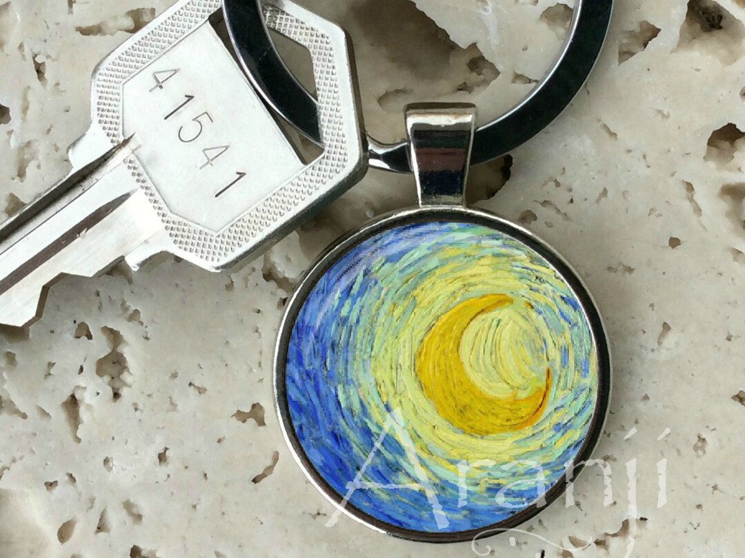 Van Gogh Starry Night Moon Keychain, Van Gogh Starry Night Key Chain ...