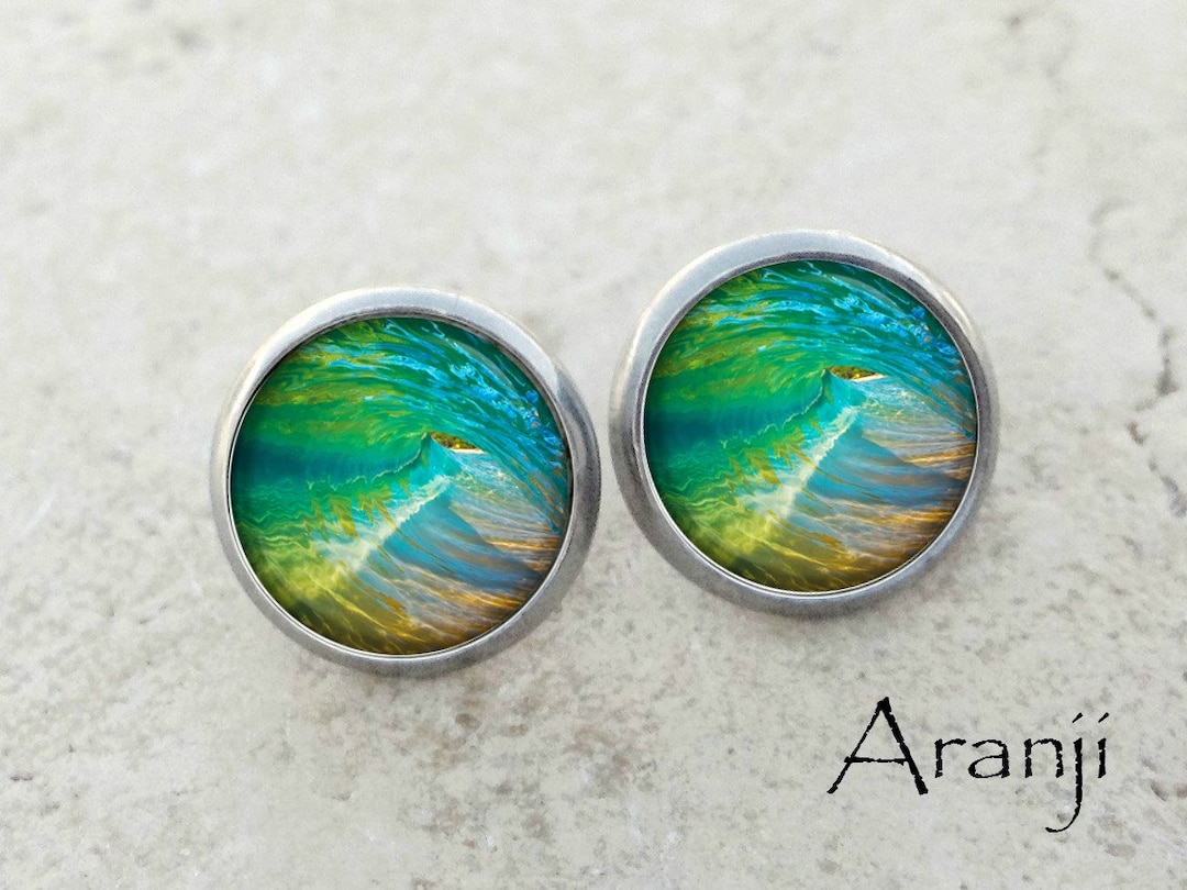 Glass Dome Wave Earrings, Ocean Wave Earrings, Ocean Wave Art Earrings ...