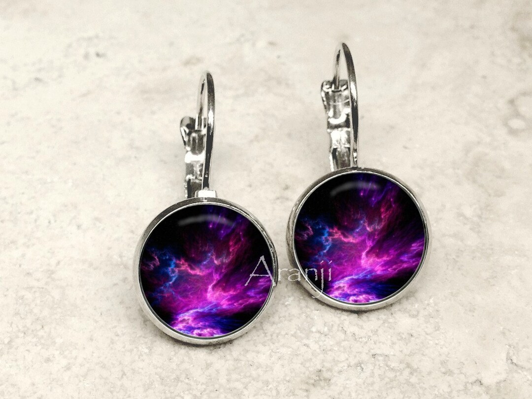 Purple Nebula Earrings, Nebula Jewelry, Nebula Leverback Earrings ...