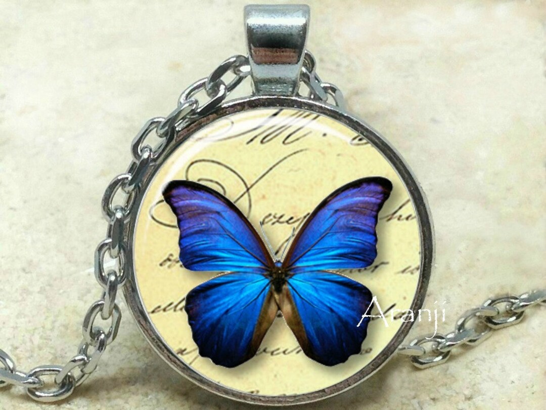 Blue Butterfly Necklace, Butterfly Necklace, Butterfly Pendant ...