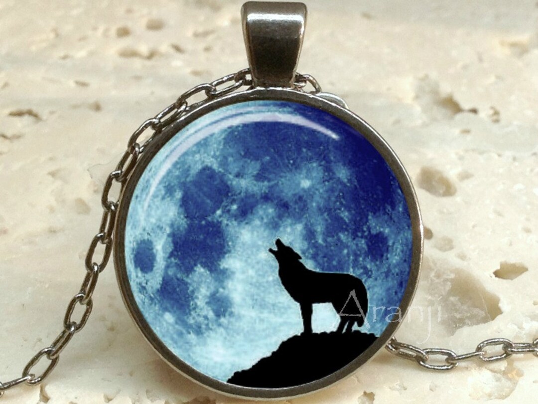 Howling Wolf Full Moon Art Pendant, Moon Pendant, Full Moon Pendant ...