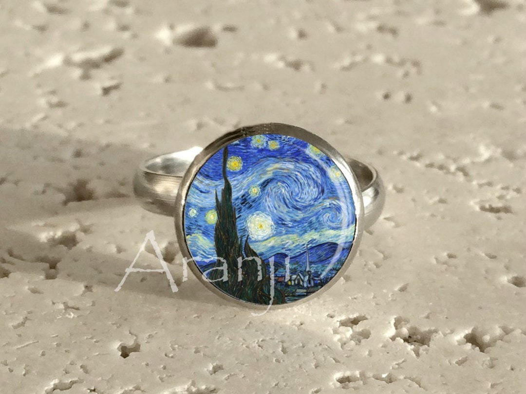 Starry Night Ring, Starry Night Adjustable Stainless Steel Ring, Art ...