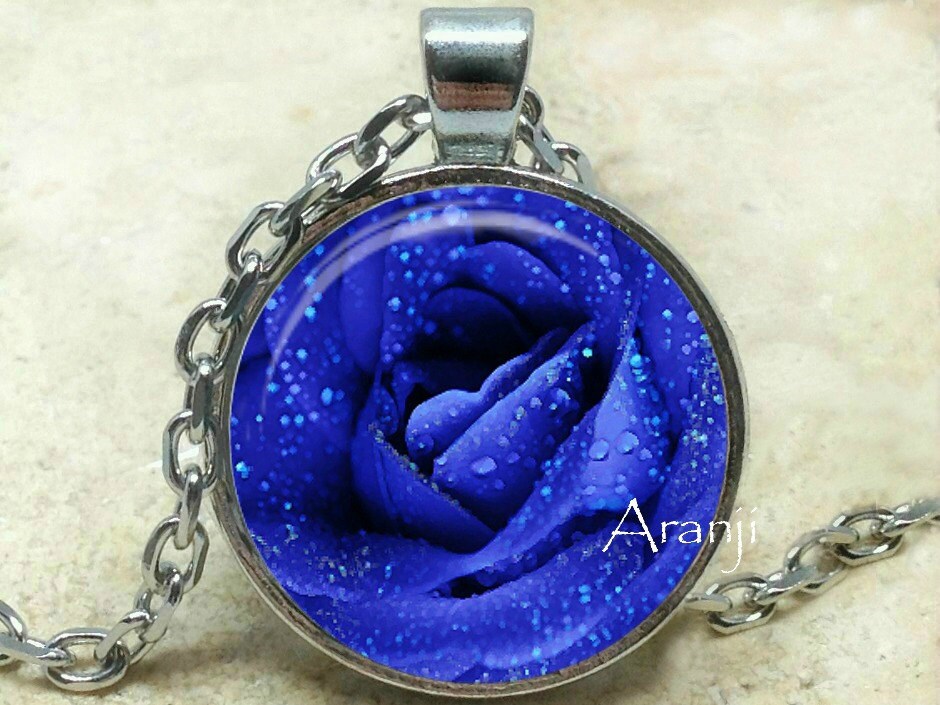 Blue Rose Necklace Arcane - Etsy Blue Rose Necklace Arcane - Etsy