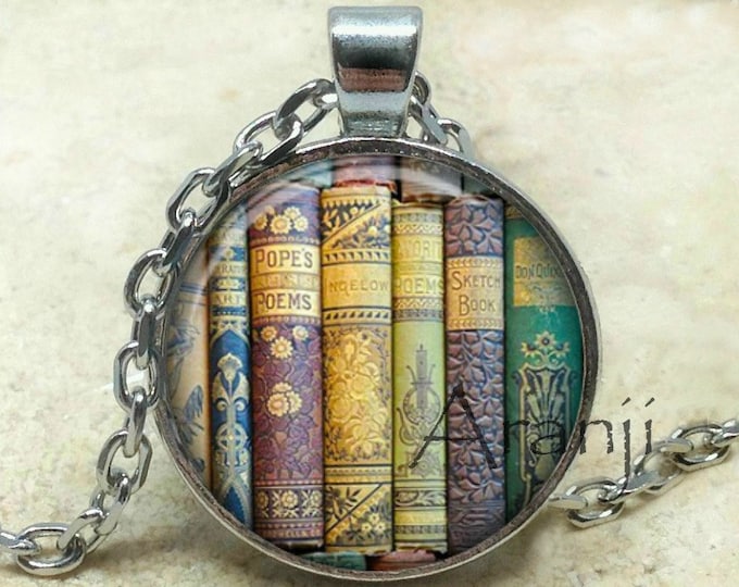 Book Pendant, Book Necklace, Book Jewelry, Bookshelf Necklace ...