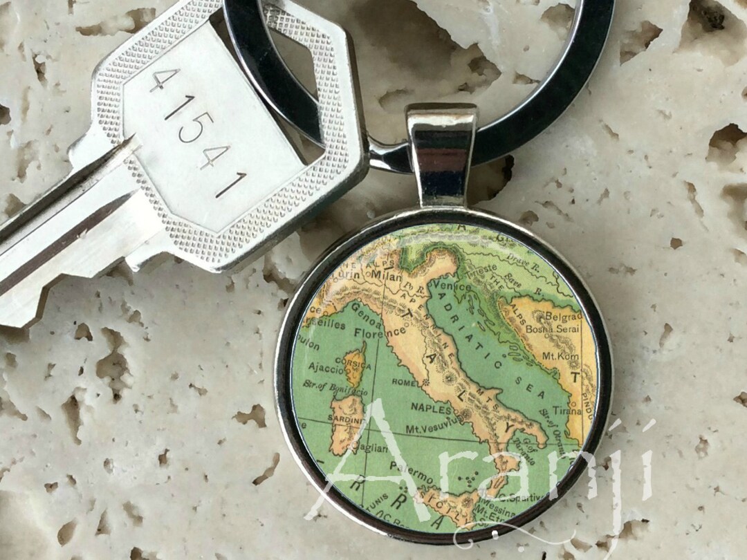 Italy Keychain, Map of Italy Key Chain, Key Ring, Italy Key Fob, Italy ...