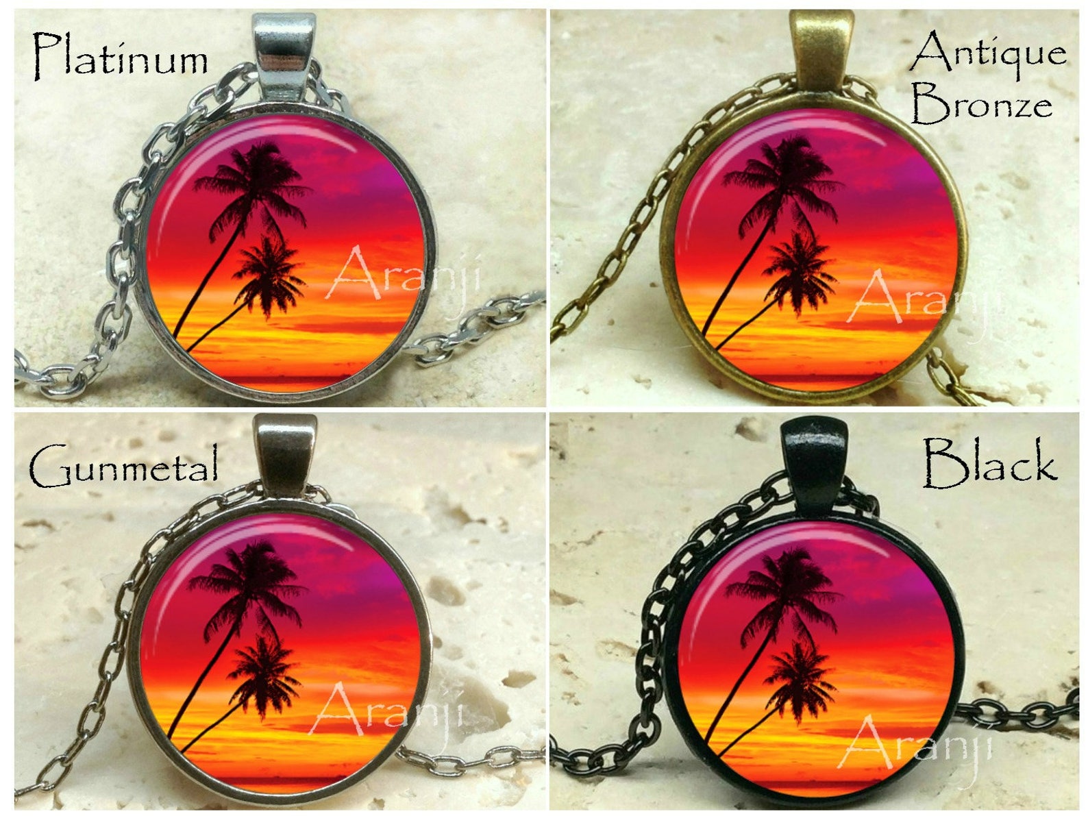 Sunset Art Pendant, Sunset Necklace, Sunset Jewelry, Tropical Pendant ...