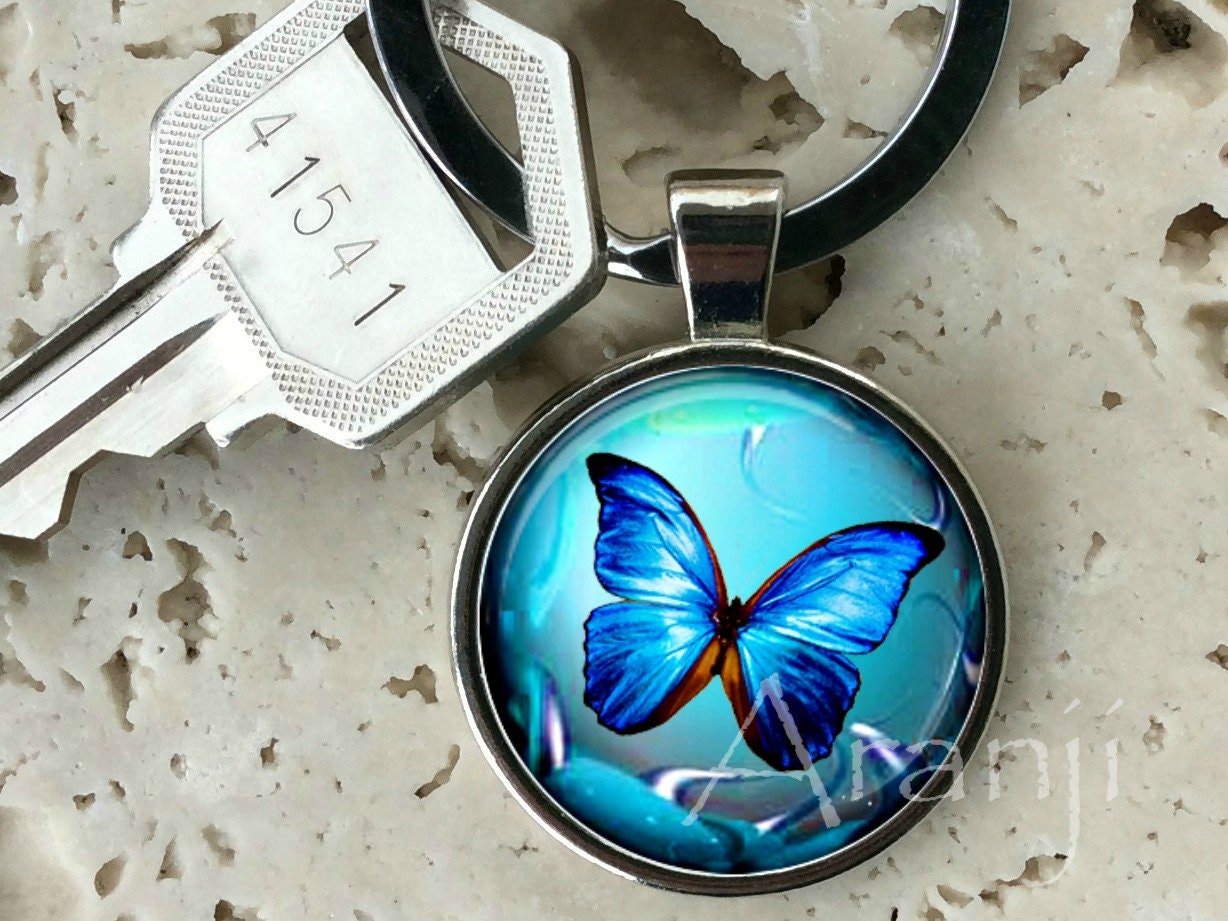 Blue Butterfly Keychain, Key Chain, Key Ring, Key Fob, Blue Butterfly ...