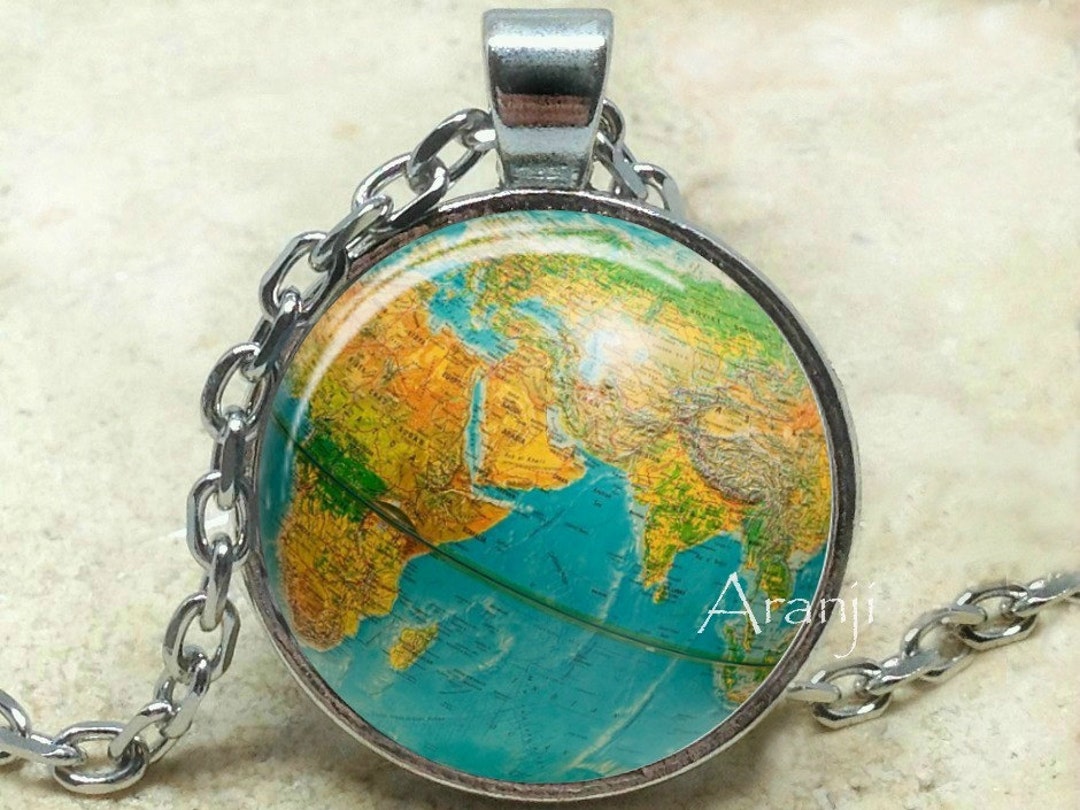 Globe Necklace, Map Pendant, Globe Pendant, Map Necklace, Map Jewelry ...