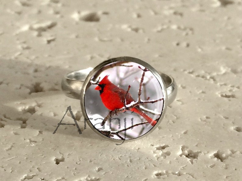 Red Cardinal Ring Cardinal Adjustable Stainless Steel Ring - Etsy Ireland