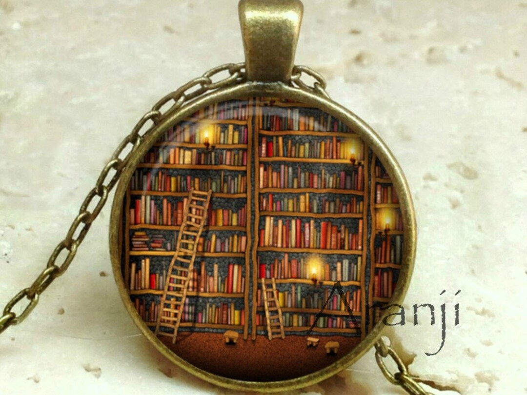 Book Pendant, Book Necklace, Book Jewelry, Library Necklace, Bookshelf ...