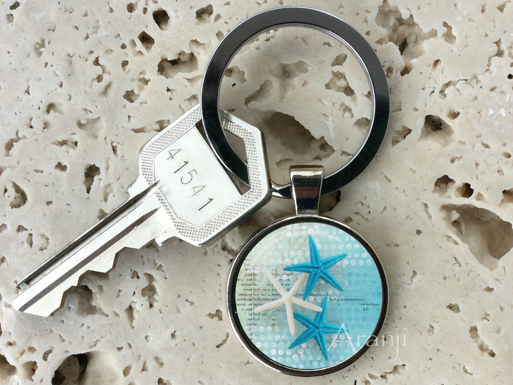 Blue starfish keychain key chain key ring key fob starfish | Etsy