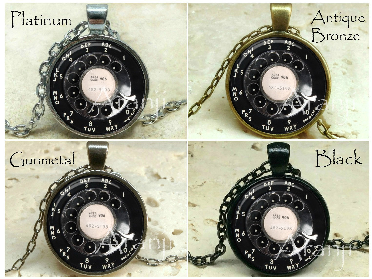 Black Rotary Telephone Art Pendant, Telephone Necklace, Telephone ...