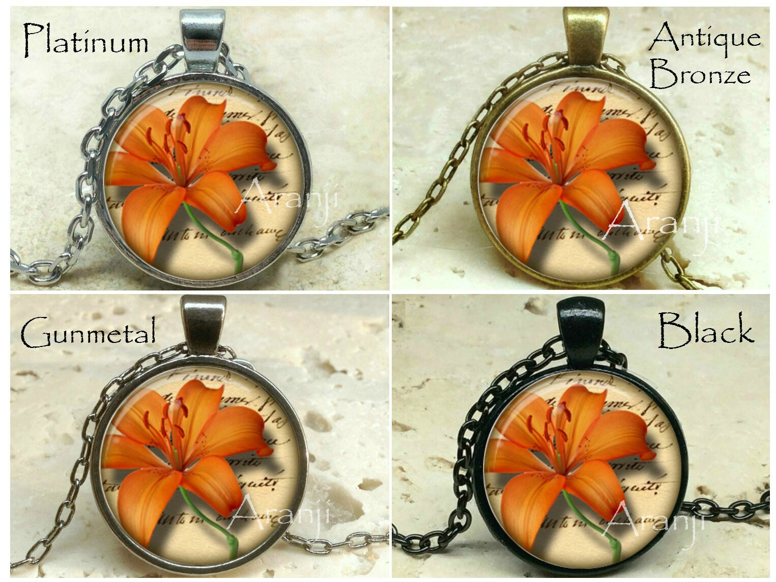 Orange tiger lily art pendant orange tiger lily pendant orange tiger lily necklace lily pendant lily necklace Pendant PL154P Etsy