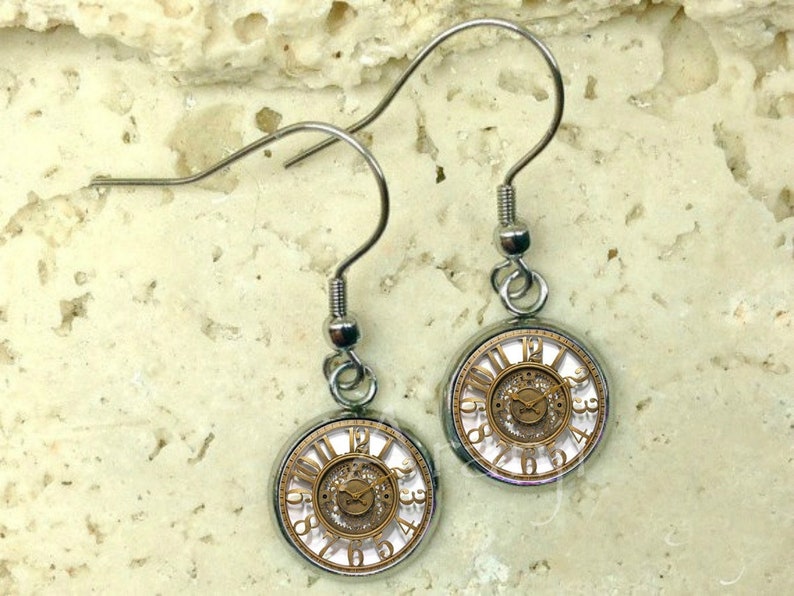 Glass Dome Clock Earrings, Vintage Clock Earrings, Clock Earrings ...