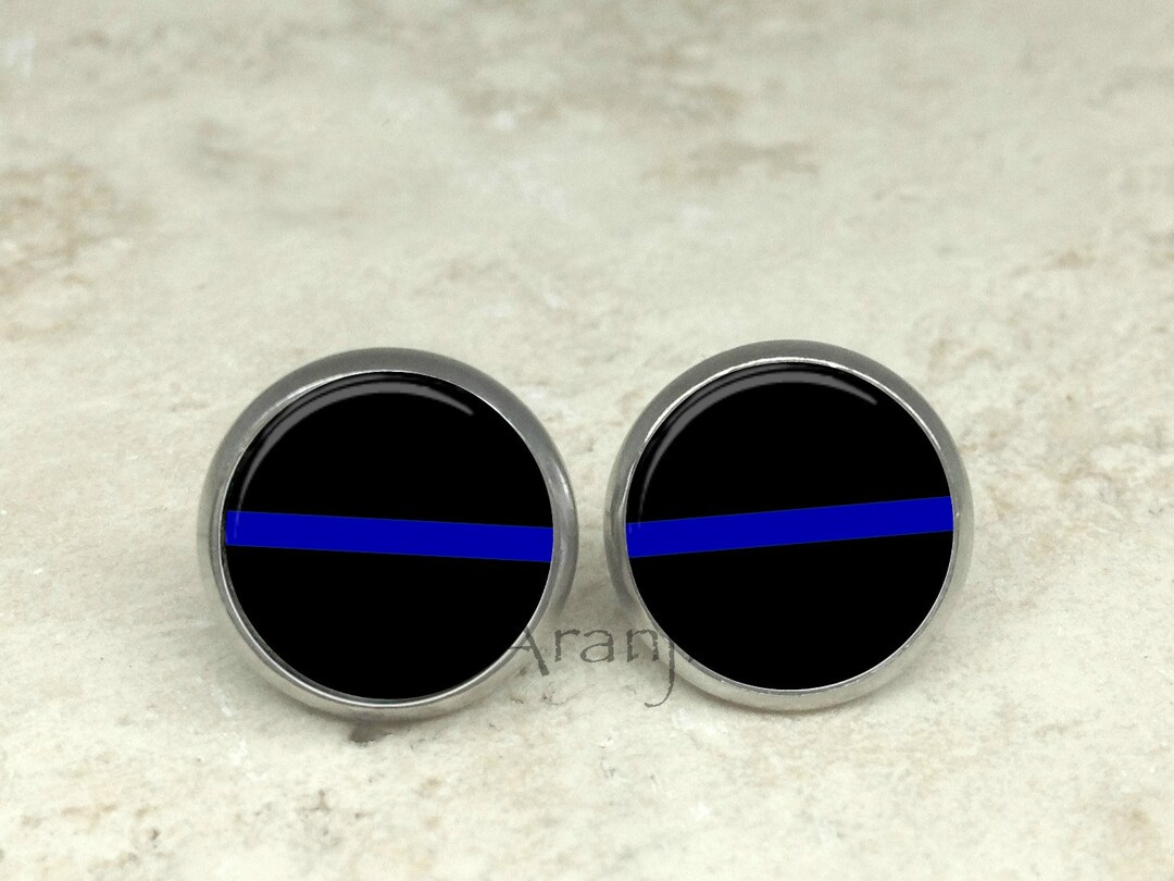 Thin Blue Line Earrings, Law Enforcement Earrings, Police Stud Earrings ...