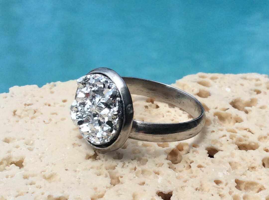 Silver Druzy Ring, Druzy Ring, Silver Ring, Druzy Jewelry, Ring, Bright ...