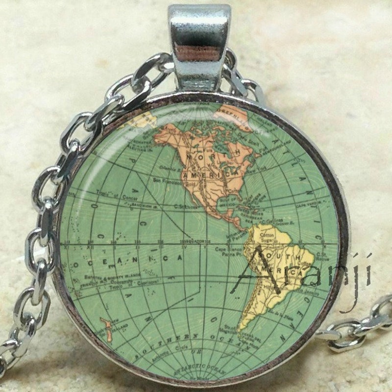 Antique Map Necklace - Etsy