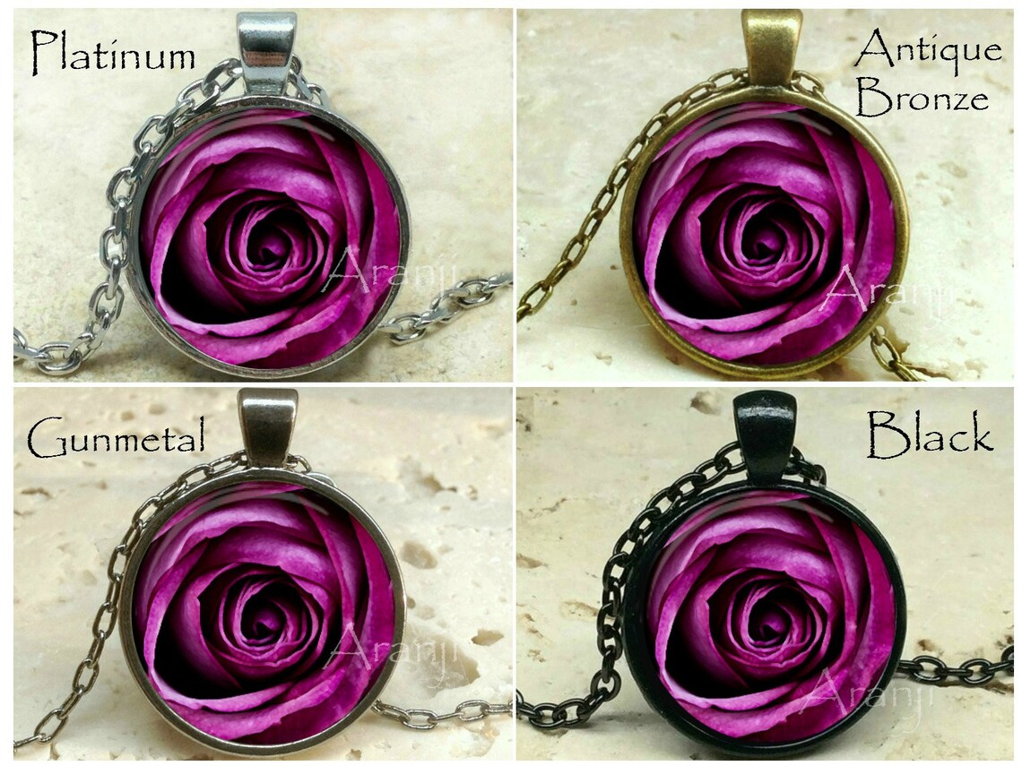 Purple Rose Necklace Purple Rose Pendant Rose Necklace Rose | Etsy