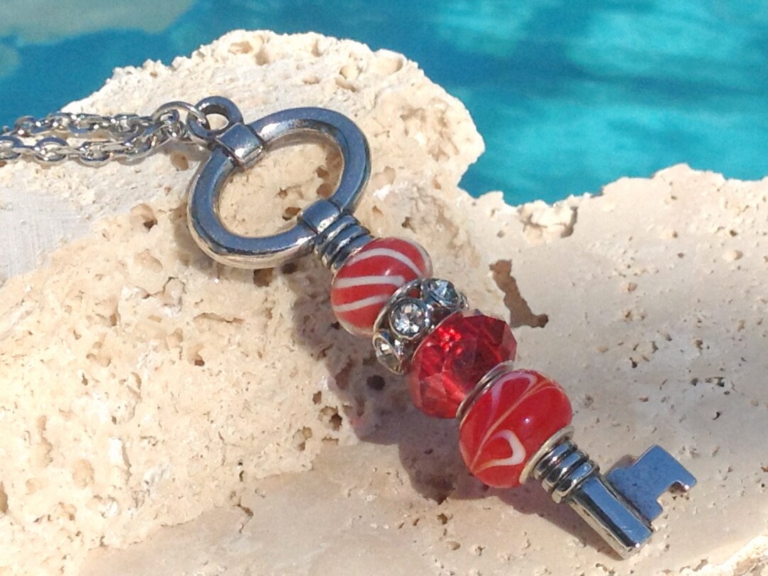 Bright Red Key Necklace, Red Key Pendant, Key Necklace, Key Pendant ...