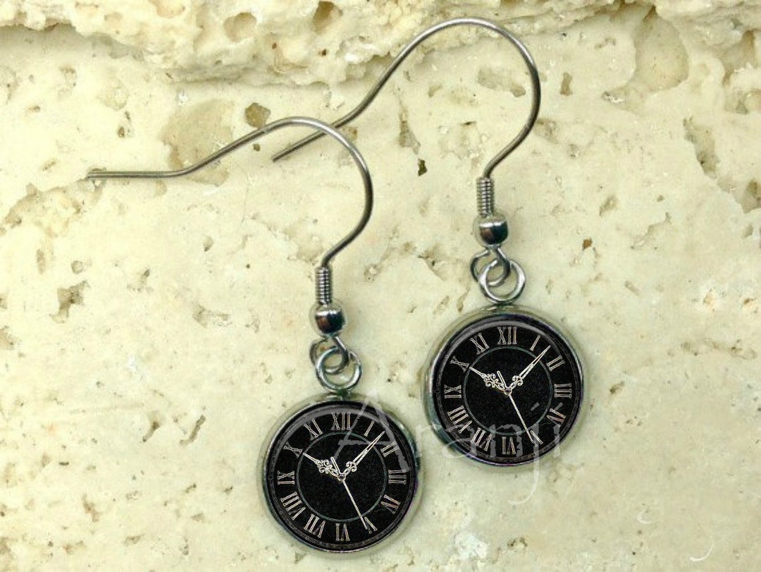 Glass Dome Clock Earrings, Vintage Clock Earrings, Clock Earrings ...