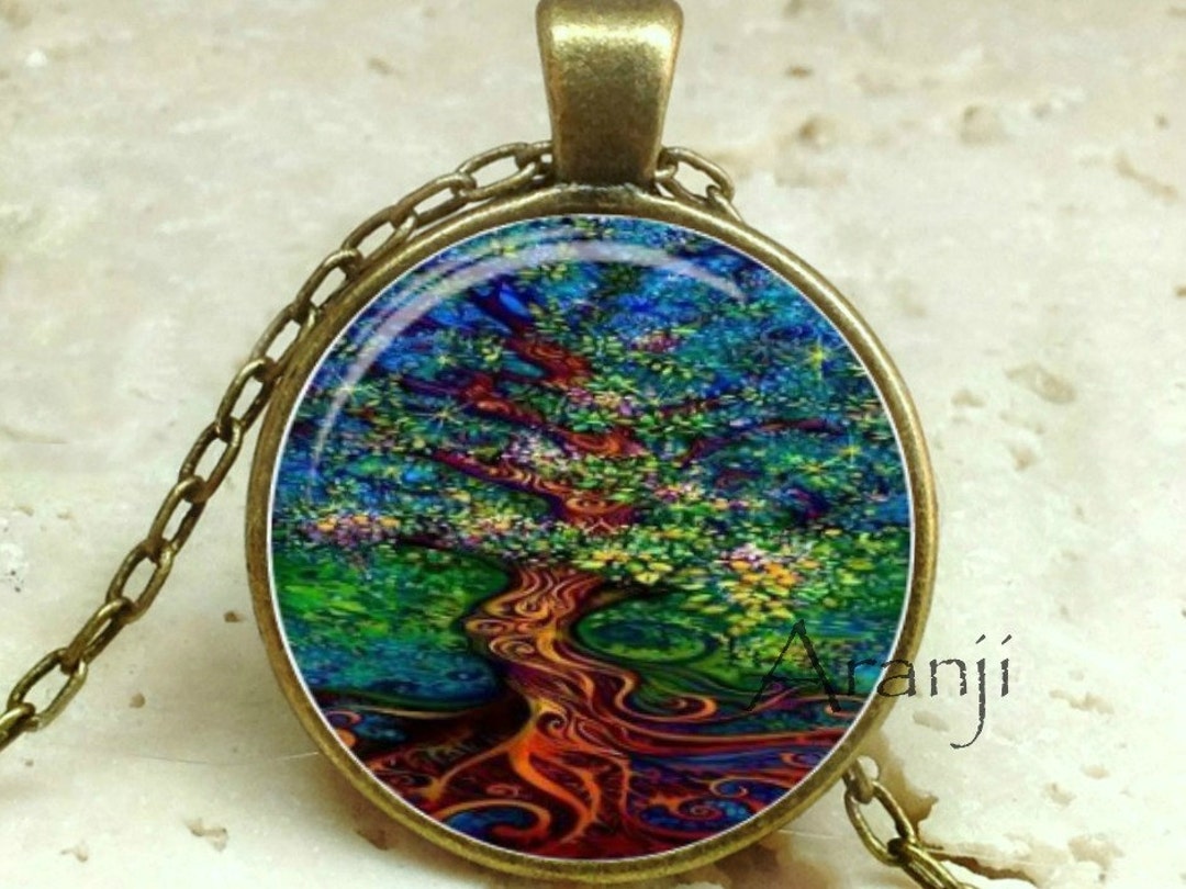 Ancient Tree Art Pendant, Tree Necklace, Colorful Tree Pendant, Rainbow ...
