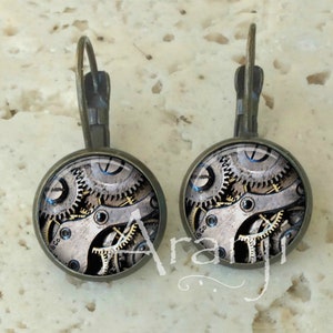 Glass Steampunk Gear Earrings, Gear Earrings, Clockwork Earrings, Gear ...