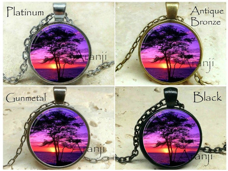 Purple Sunset Art Pendant, Sunset Necklace, Sunset Jewelry, Purple ...